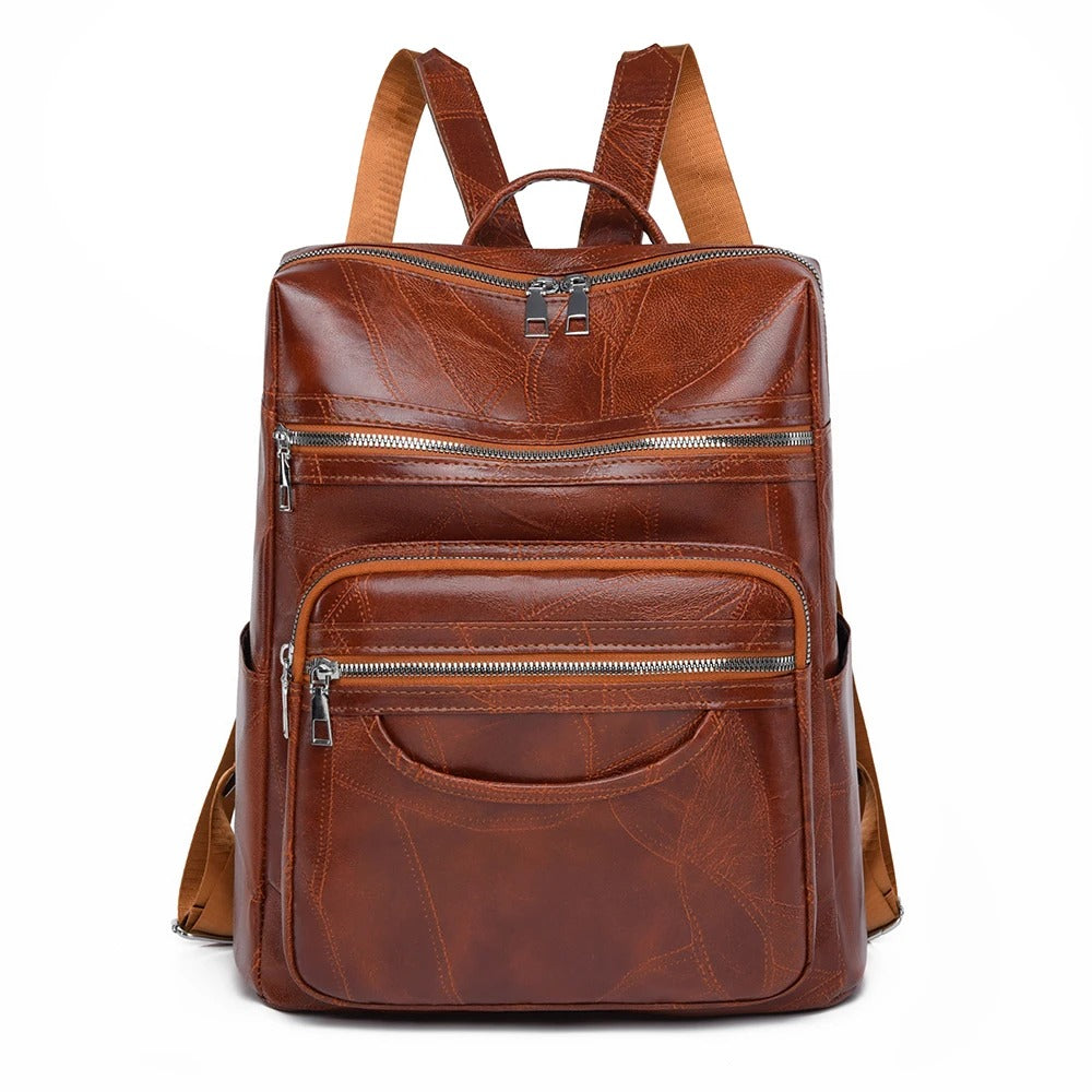 Classic Zip-Top Leather Backpack